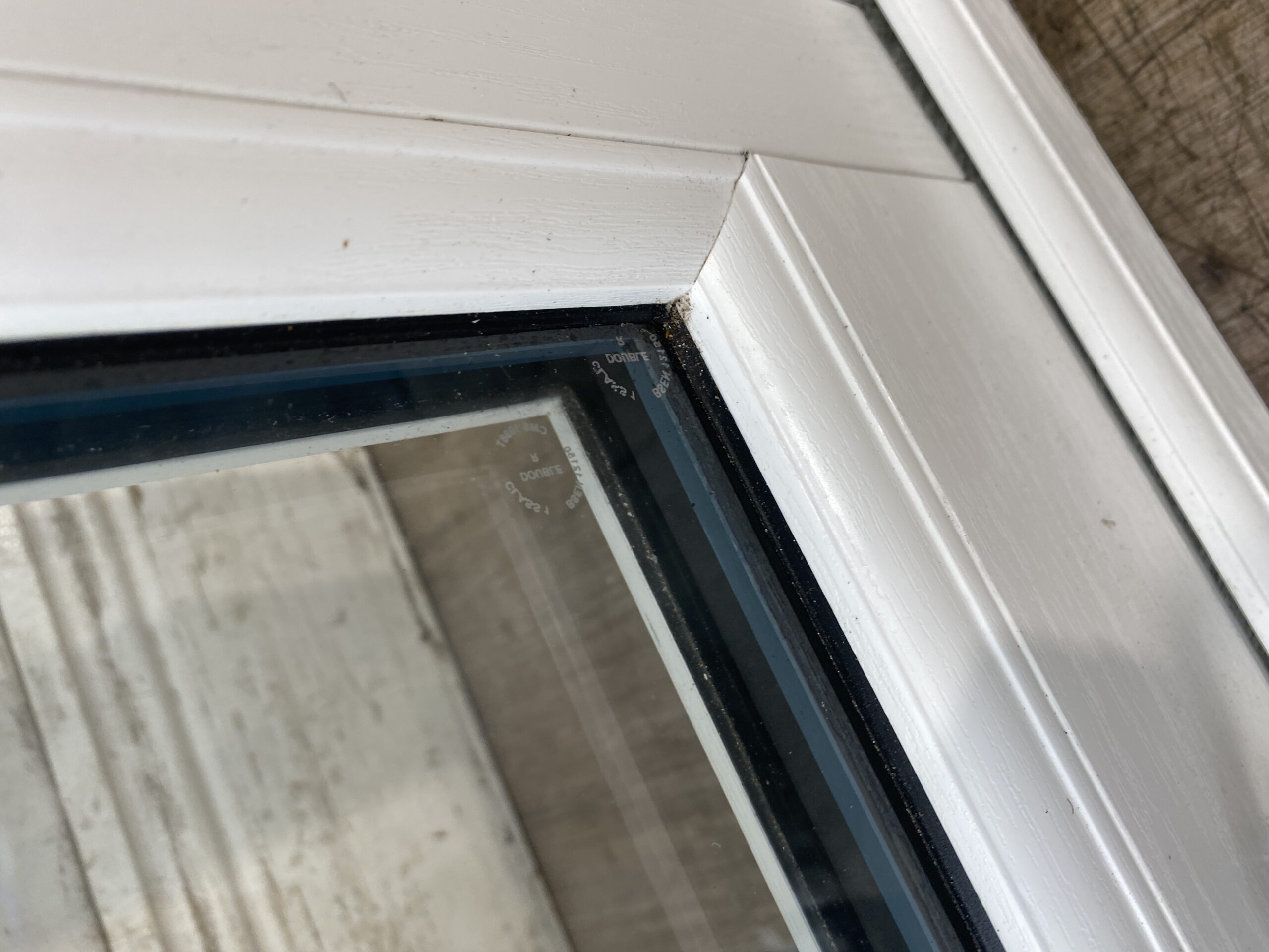 White uPVC Box sash window | Green doors