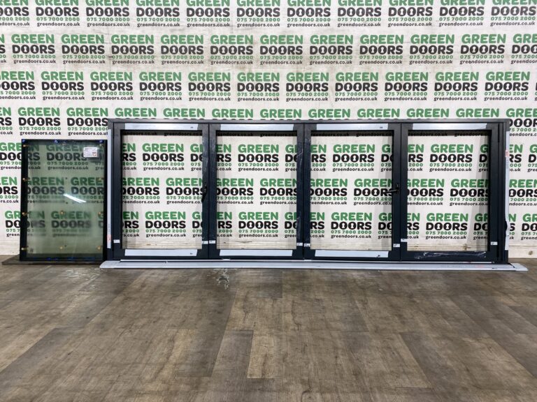 Grey Bi-folding window | Green doors